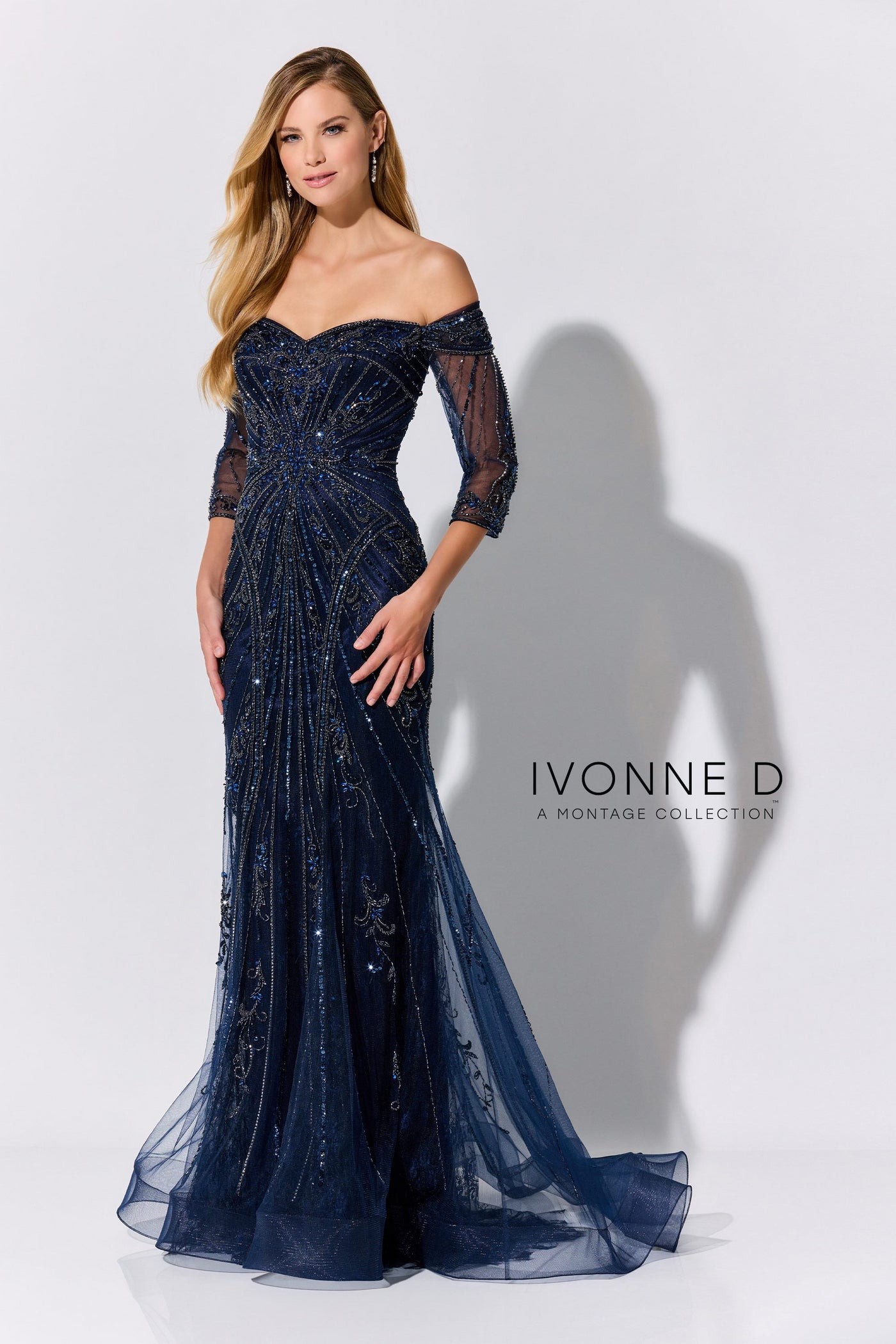 Ivonne D ID320 Embroidered Tulle Dress with Shawl – Mydressline