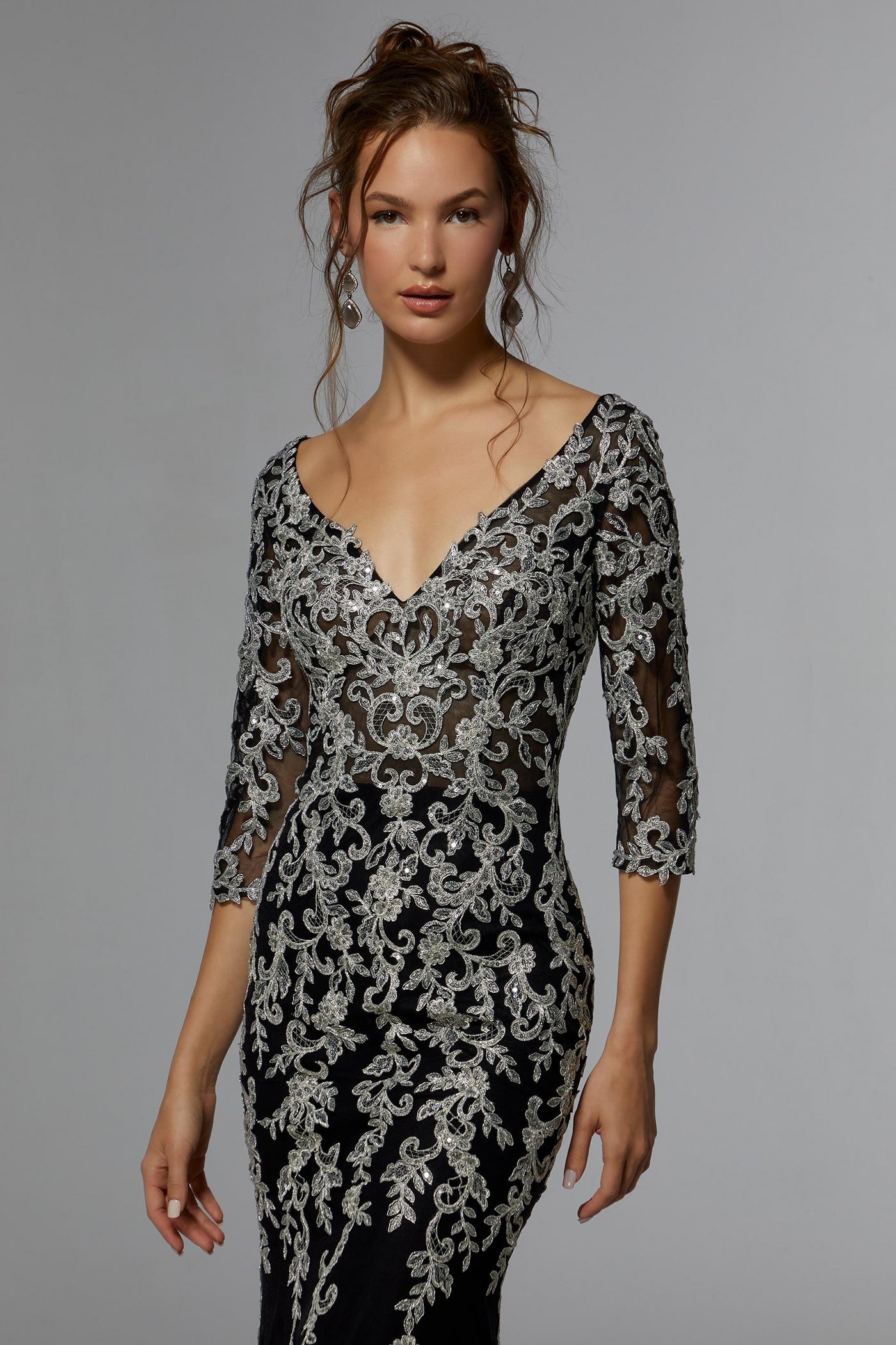 Morilee 72940 Metallic Lace Sheath Evening Gown – Mydressline