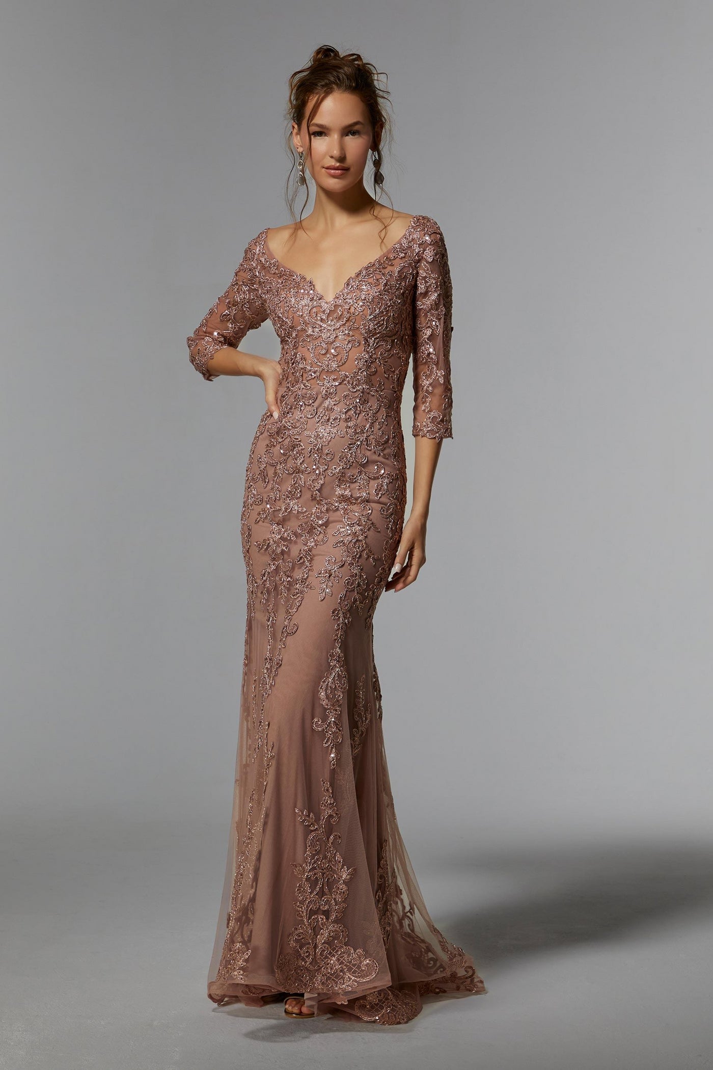 Morilee 72940 Metallic Lace Sheath Evening Gown – Mydressline
