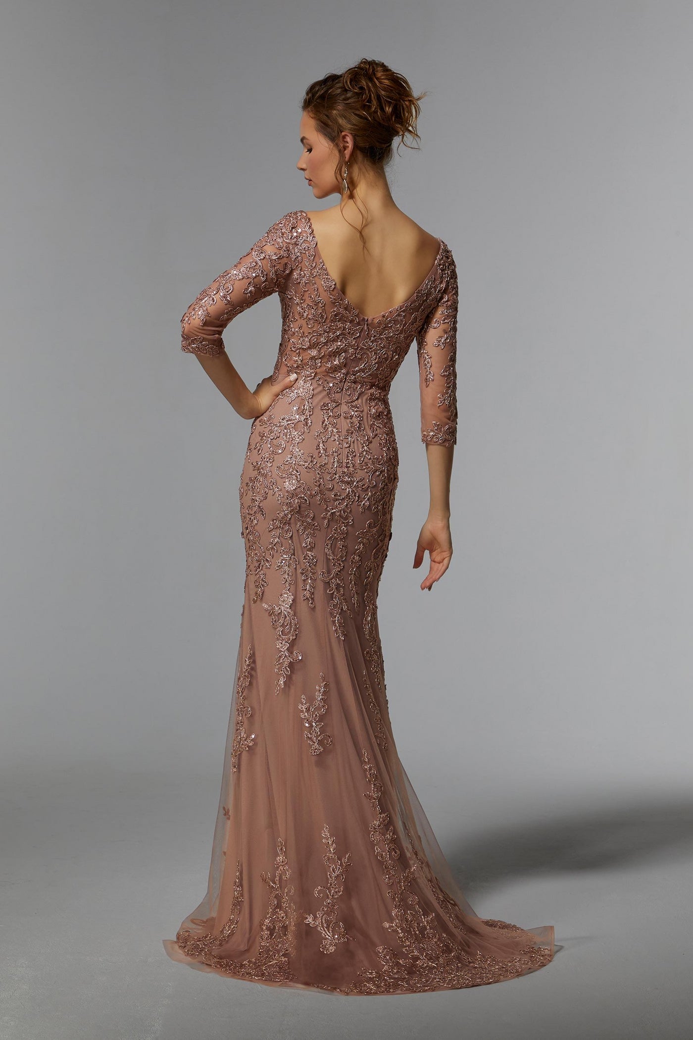 Morilee 72940 Metallic Lace Sheath Evening Gown – Mydressline