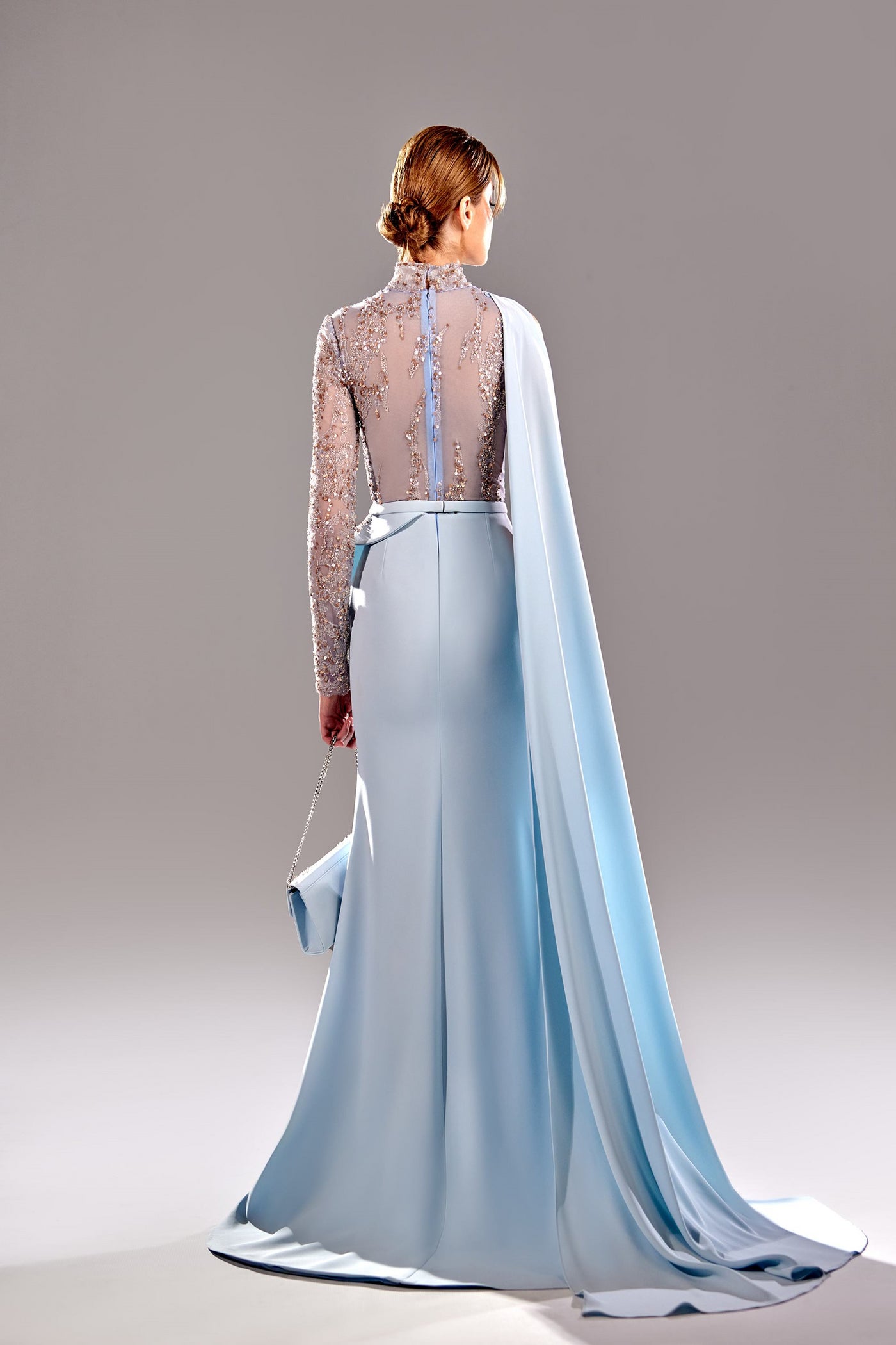 Reverie Couture SP2498 Crepe Marrocain Dress with Stunning Cape ...