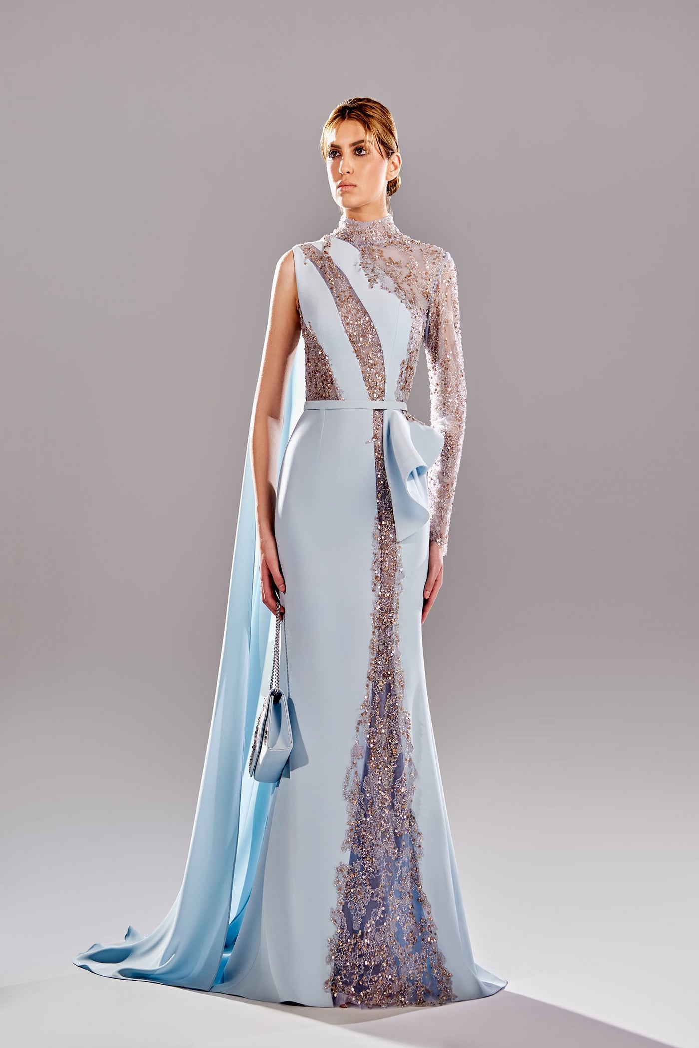 Reverie Couture SP2498 Crepe Marrocain Dress with Stunning Cape ...