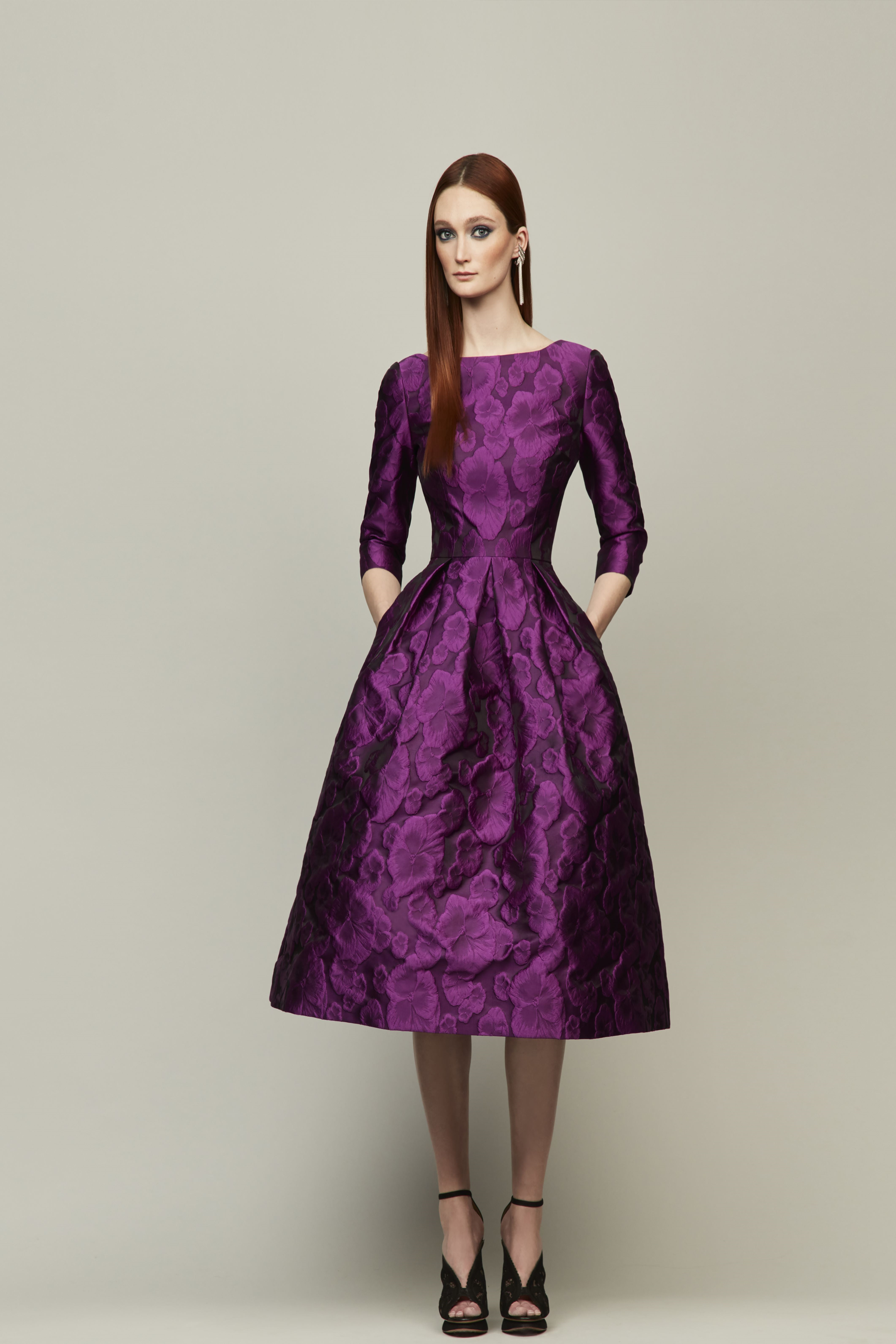 Audrey+Brooks 6326 Jacquard A-Line Flare Dress with Floral ...