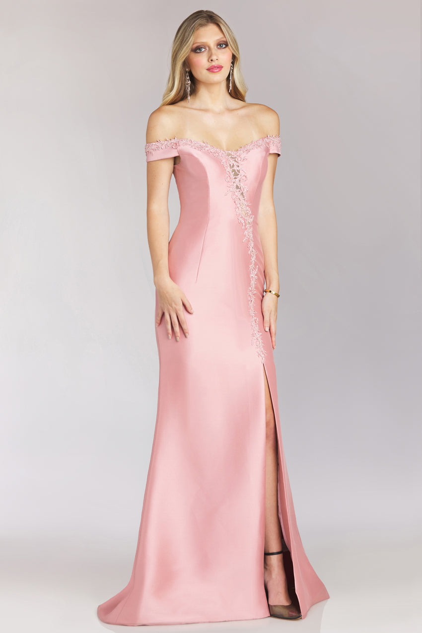 Elegant Mikado Dress with Off Shoulder Neckline & Embroidery – Mydressline