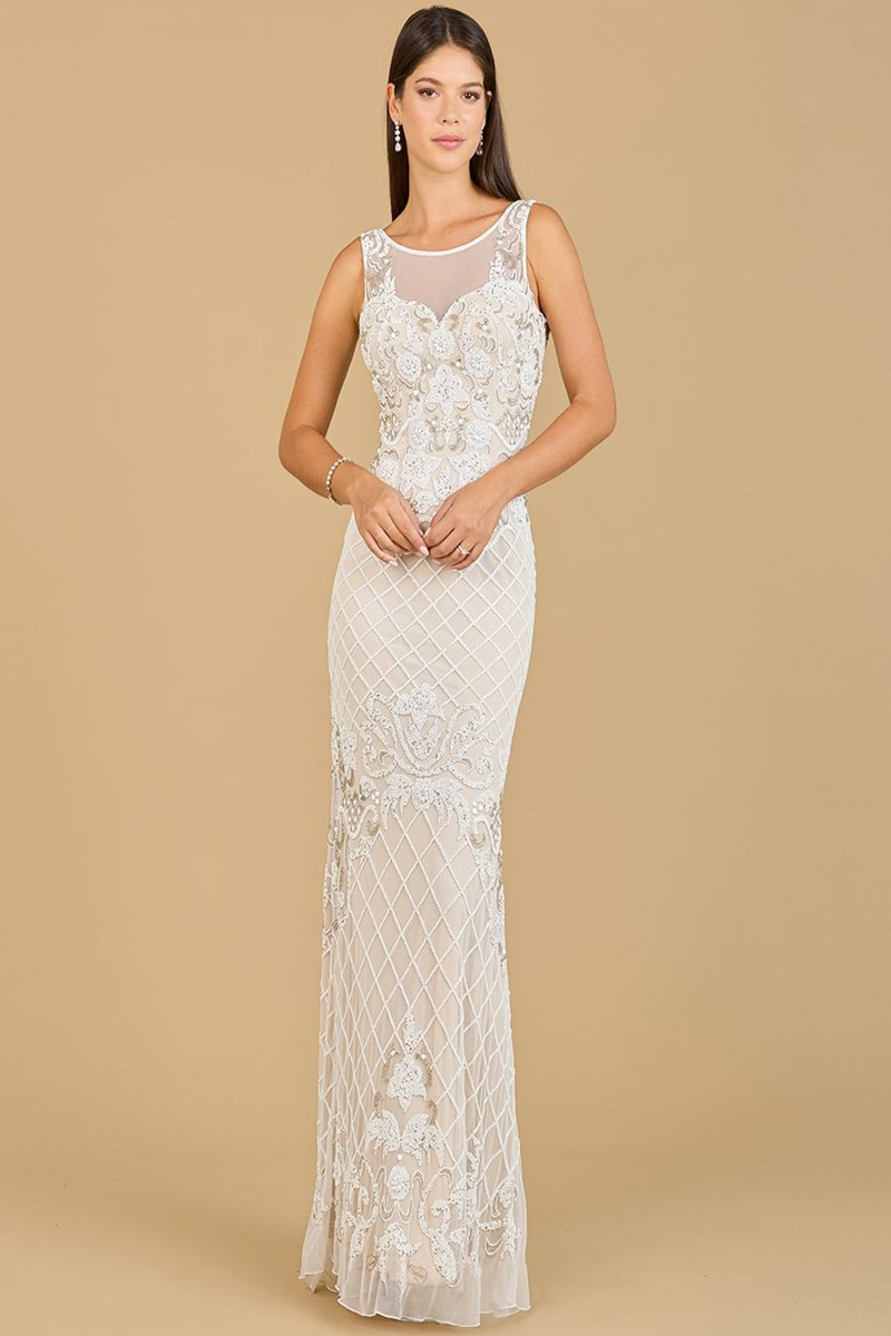 Lara 51136 Illusion Neckline Beaded Evening Gown – Mydressline