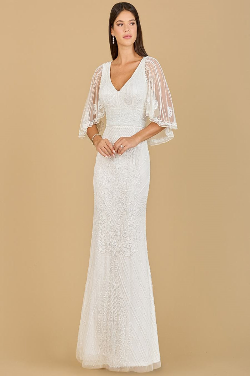 Elegant Lara 51142 Beaded Cape V-Neck Gown – Mydressline