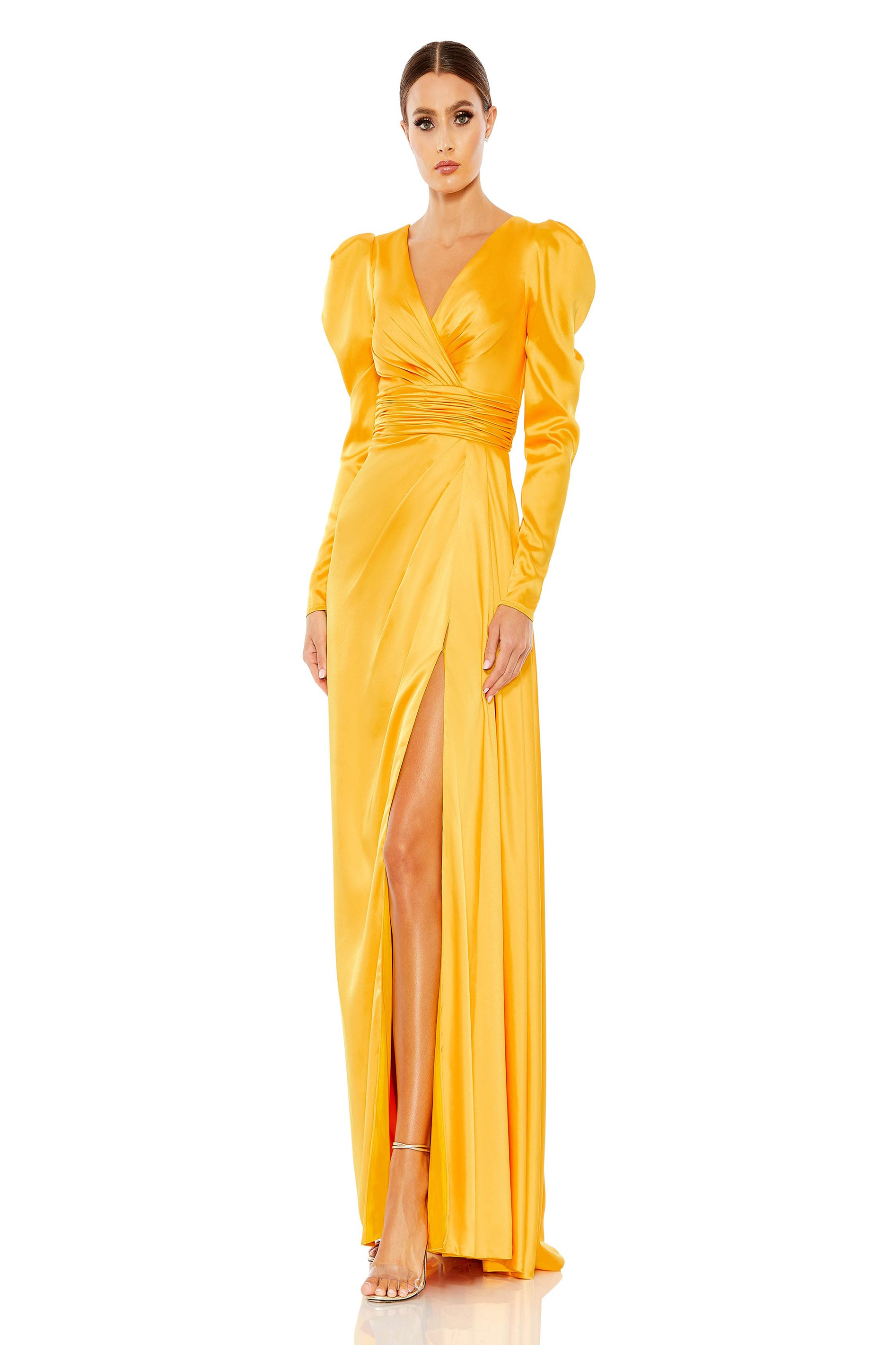 Mac Duggal 12404 Satin Evening Dress with Train – Mydressline