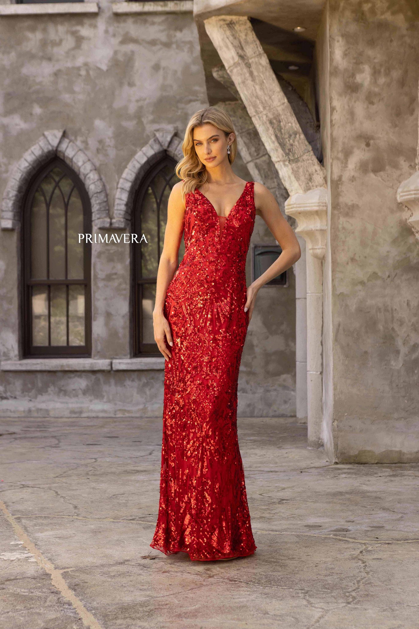 Primavera 3908 Sequin V-Neck Evening Dress – Mydressline