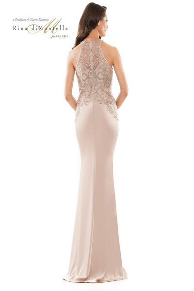 Rina Di Montella RD2755 Sleeveless Halter Neck Crepe Gown – Mydressline